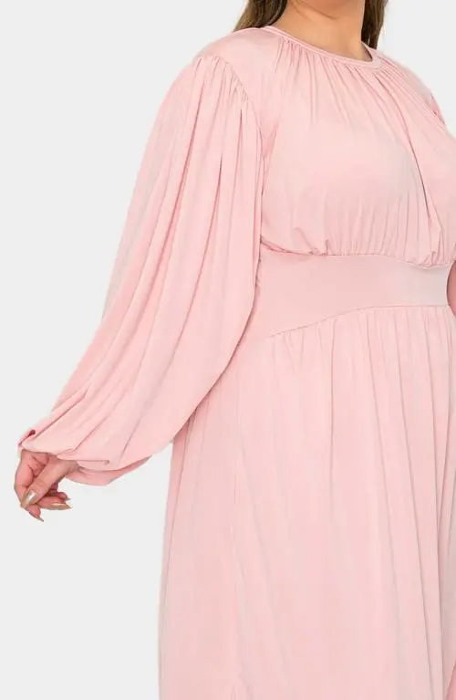 L I V D Audrey Gathered Long Sleeve Midi Dress - Blush