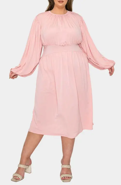 L I V D Audrey Gathered Long Sleeve Midi Dress - Blush