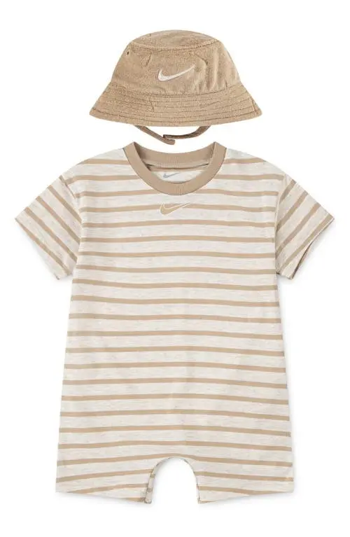 Nike Stripe Romper And Bucket Hat Set - Pale Ivory Heather
