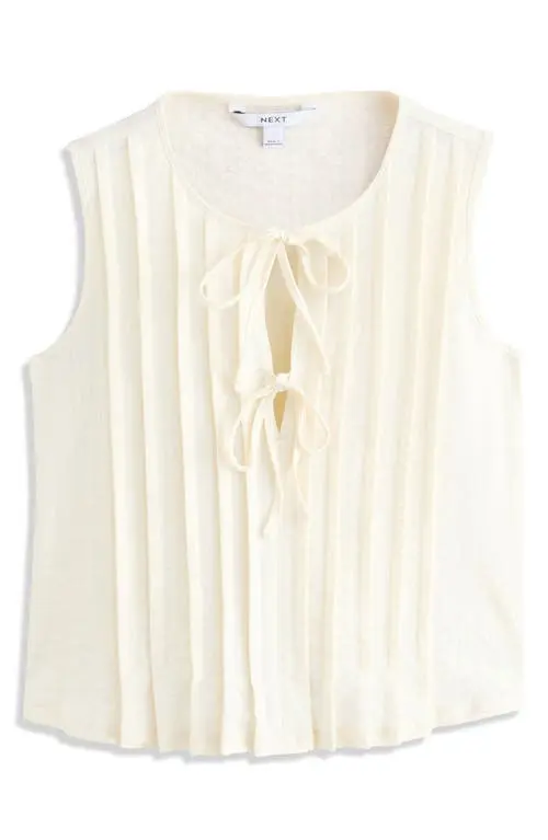 NEXT Pintuck Sleeveless Tie Front Cotton Top