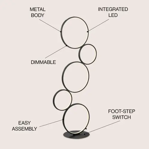 JONATHAN Y Pluto Stacked Circles 45" 5-light Contemporary Modern Iron/aluminum Integrated Led Floor Lamp