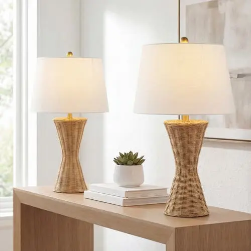 JONATHAN Y Laura 27" Coastal Designer Iron/rattan Wicker Led Table Lamp - Natural