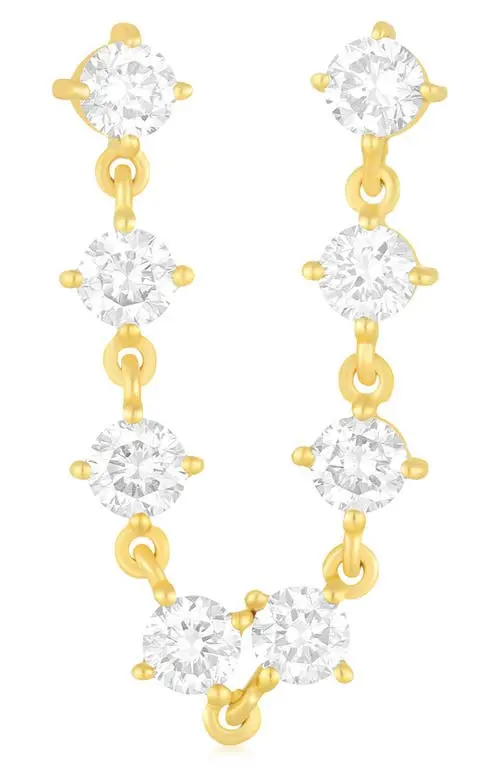 Ef Collection Diamond Stud Chain Drop Earring - 14k Yellow Gold / Diamond