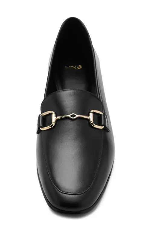 Mango Buckle Leather Apron-toe Flats - Black
