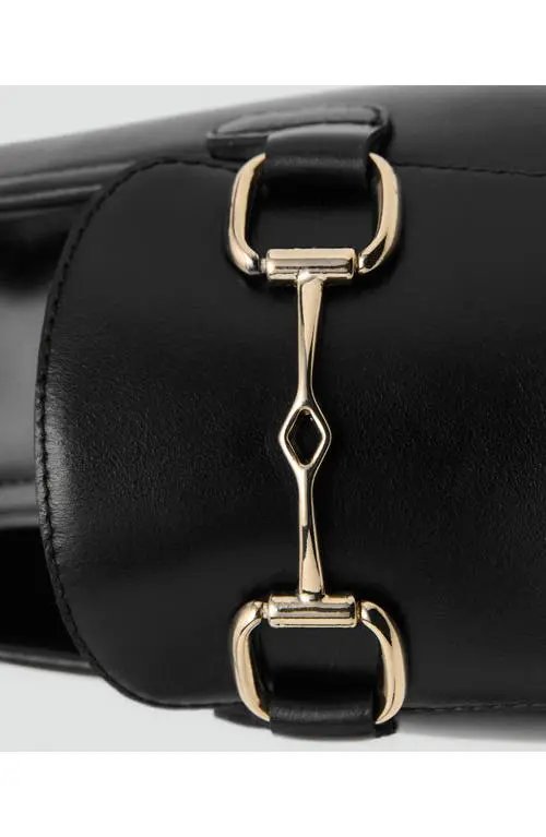 Mango Buckle Leather Apron-toe Flats - Black
