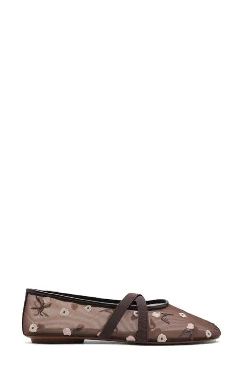 Mango Floral Embroidered Ballerina Flat With Cross Strap