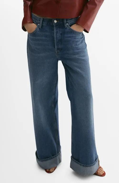 Mango Cuffed Wide Leg Jeans