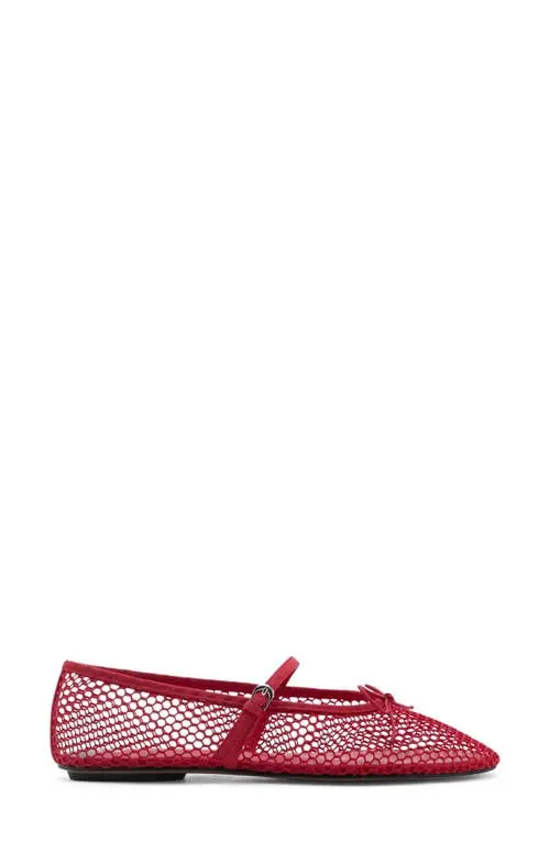 Mango Buckle Strap Fishnet Ballet Flats - Red