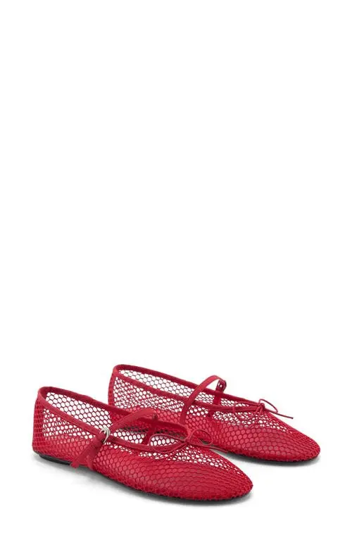 Mango Buckle Strap Fishnet Ballet Flats - Red