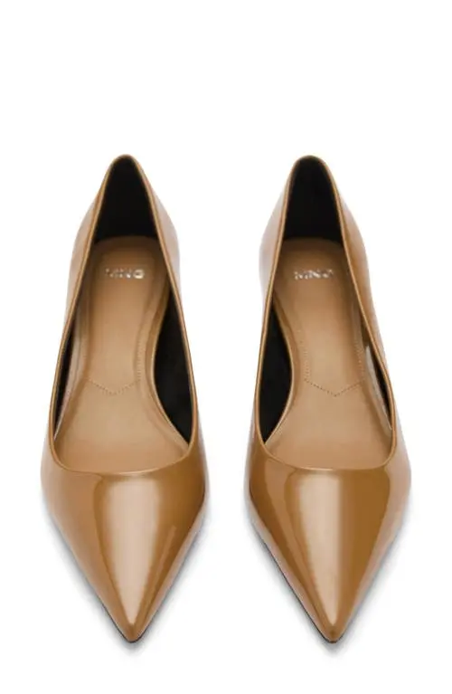 Mango Pointed Toe Kitten Heel Pumps - Medium Brown