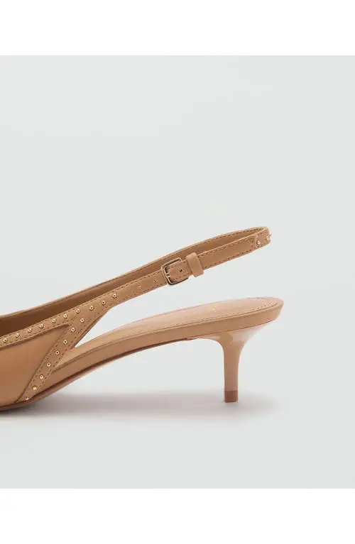 Mango Studded Pointed Toe Slingback Pumps