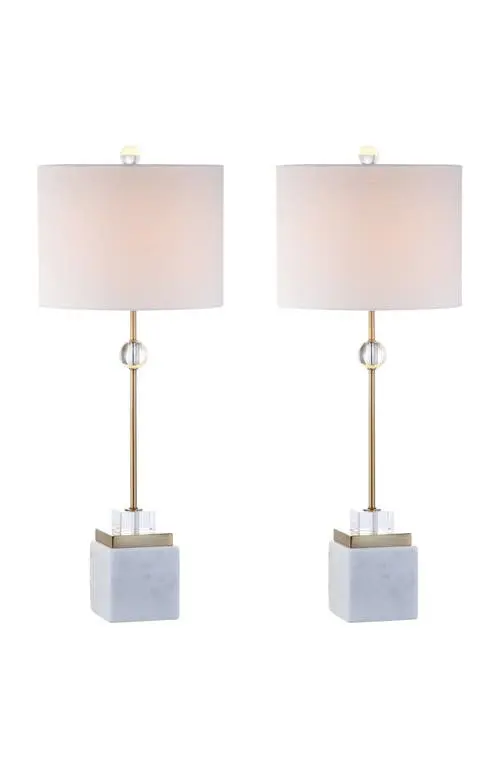 JONATHAN Y Dawson 30" Marble/crystal Led Table Lamp - White/brass Gold