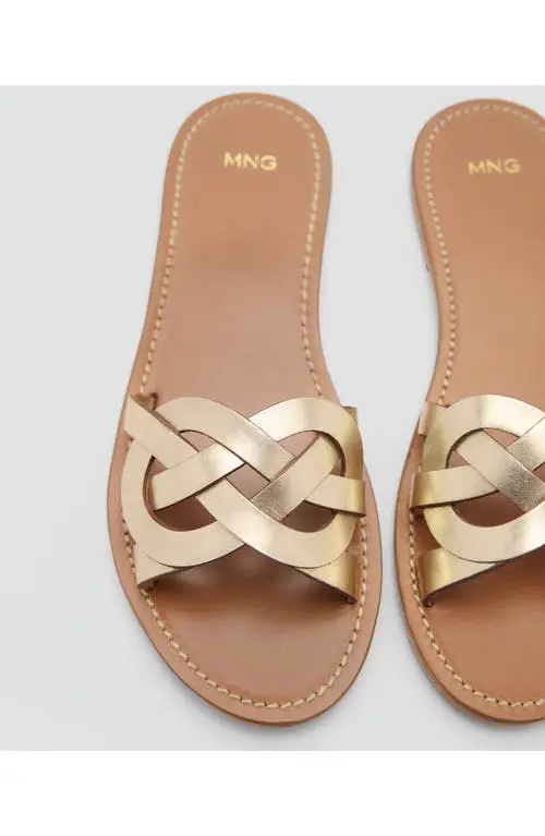 Mango Intertwined Strap Flat Leather Slide Sandal