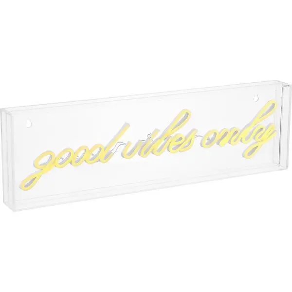 JONATHAN Y Good Vibes Only 20" X 6" Contemporary Glam Acrylic Box Usb Operated Led Neon Light - Yellow