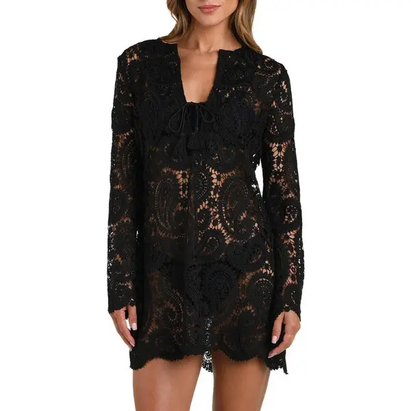 L'Agence Ansley Paisley Long Sleeve Cover-up Dress - Black