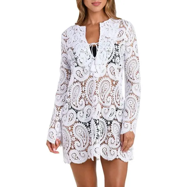 L'Agence Ansley Paisley Long Sleeve Cover-up Dress - White