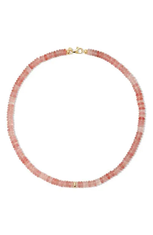Ef Collection Semiprecious Stone Rondelle Necklace - 14k Yellow Gold / Pink Quartz