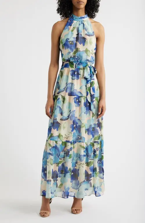 Julia Jordan Floral Chiffon Maxi Dress - Blue Multi | Editorialist