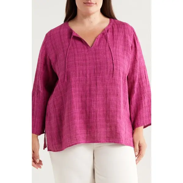 Eileen Fisher Split Neck Organic Linen Top