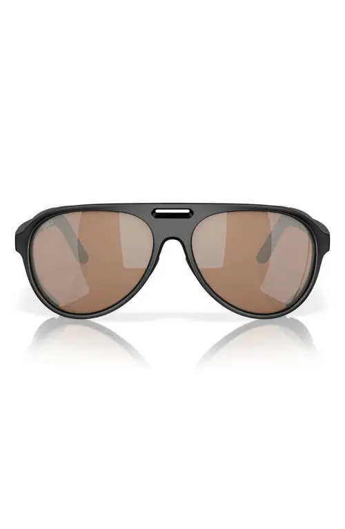 COSTA DEL MAR 59mm Polarized Aviator Sunglasses - Black/ Copper Silver