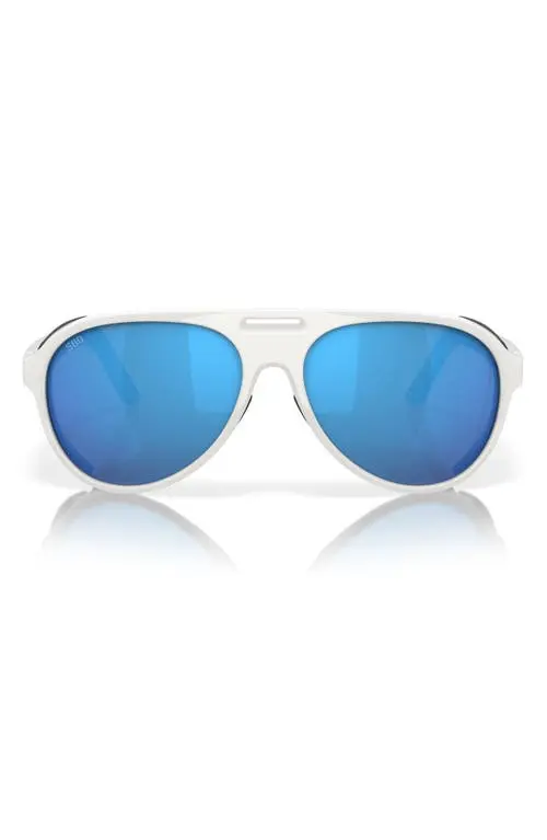 COSTA DEL MAR 59mm Polarized Aviator Sunglasses - Hull White/ Blue Mirror