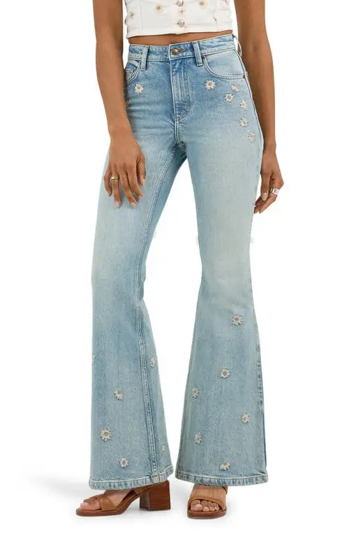 LEEM Embroidered Wide Flare Leg Jeans