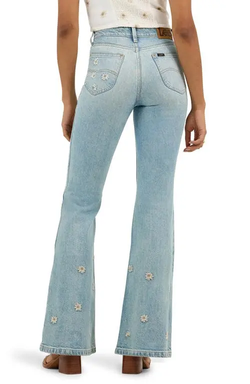 LEEM Embroidered Wide Flare Leg Jeans