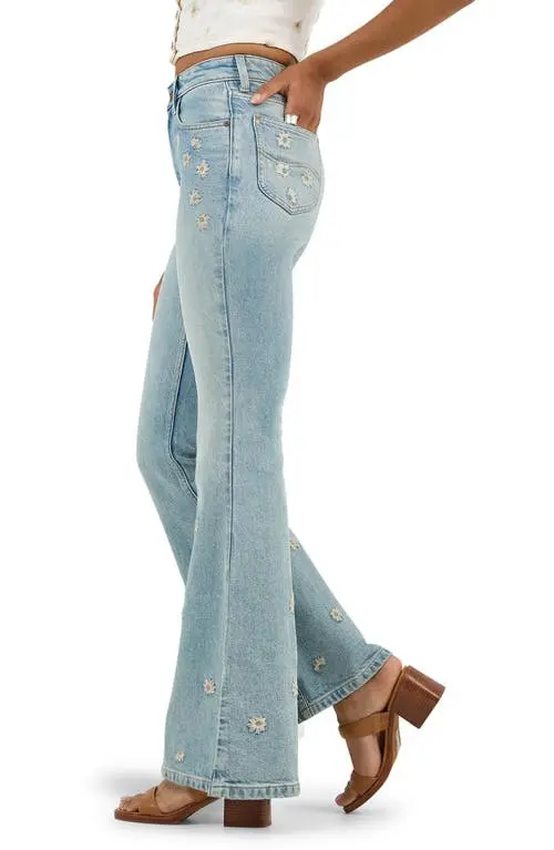 LEEM Embroidered Wide Flare Leg Jeans