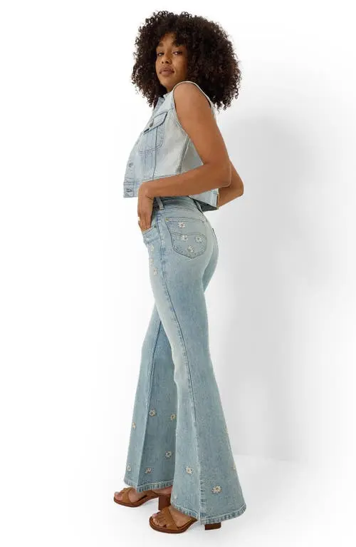 LEEM Embroidered Wide Flare Leg Jeans