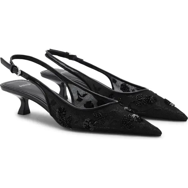 Mango Kitten Heel Floral Slingback Pumps