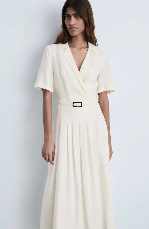 Mango Belted Linen Shirt Dress - Vanilla | Editorialist