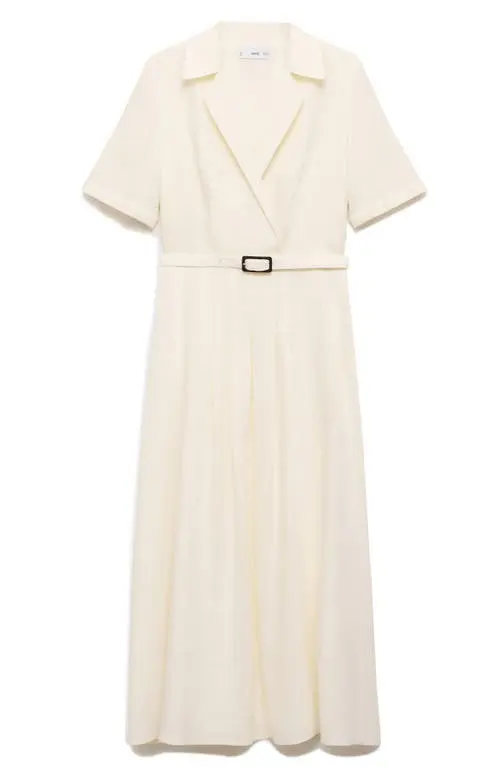 Mango Belted Linen Shirt Dress - Vanilla | Editorialist