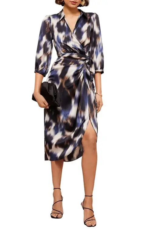 FRIENDS LIKE THESE Abstract Print Satin Midi Dress - Blue