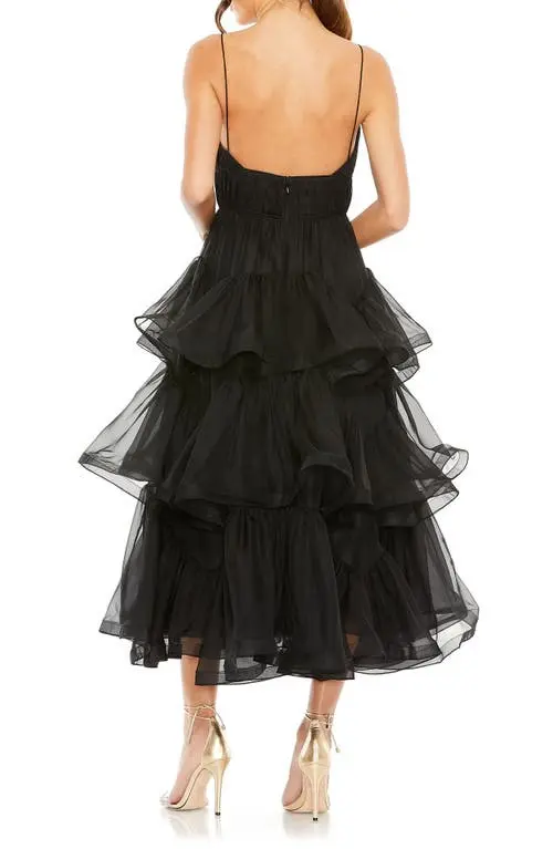 Mac Duggal V-neck Tiered Ruffle Midi Dress