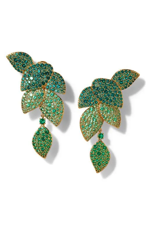 Nadri Starlet Leaf Linear Earrings - Gold/green