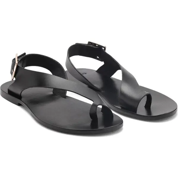 Mango Toe Loop Flat Sandal - Black