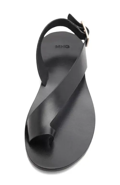 Mango Toe Loop Flat Sandal - Black
