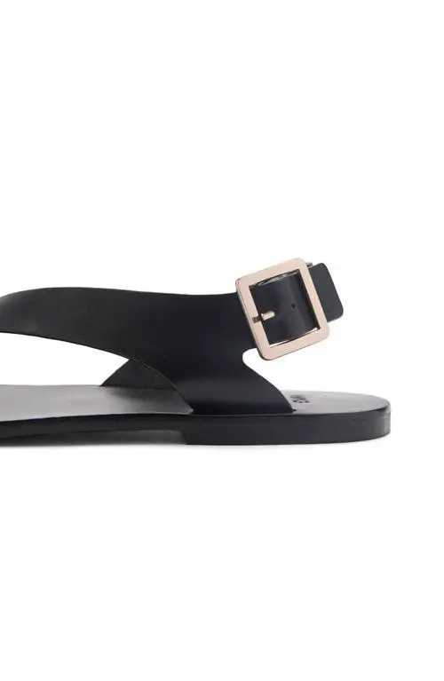 Mango Toe Loop Flat Sandal - Black