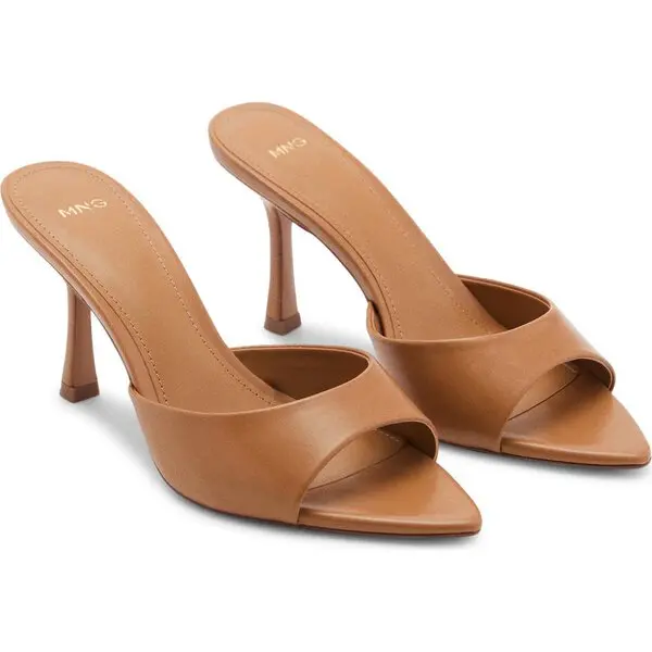 Mango Pointed Toe Stiletto Sandals - Medium Brown
