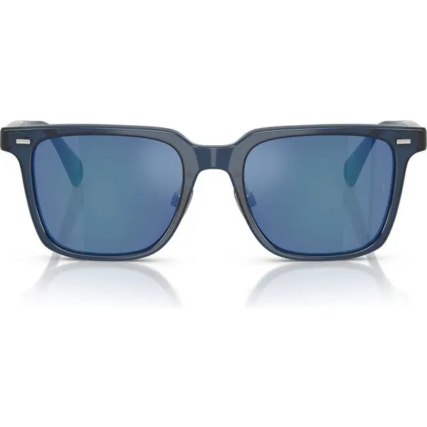Oliver Spencer 52mm Rectangular Polarized Sunglasses - Ash Blue/ Marine Flash Mirror