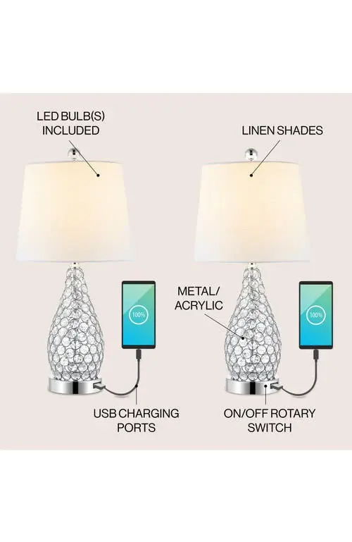 JONATHAN Y Lily 22.25" Midcentury Modern Iron Led Table Lamp With Usb Charging Port