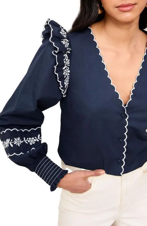 FRIENDS LIKE THESE Ruffle Embroidered Scallop Trimmed Top