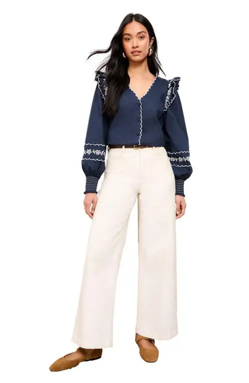 FRIENDS LIKE THESE Ruffle Embroidered Scallop Trimmed Top