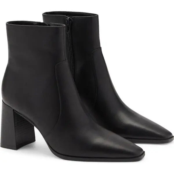 Mango Block Heel Leather Bootie