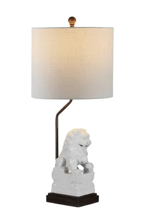 JONATHAN Y Guardian Lion 27.5" Ceramic Classic Modern Led Table Lamp - White