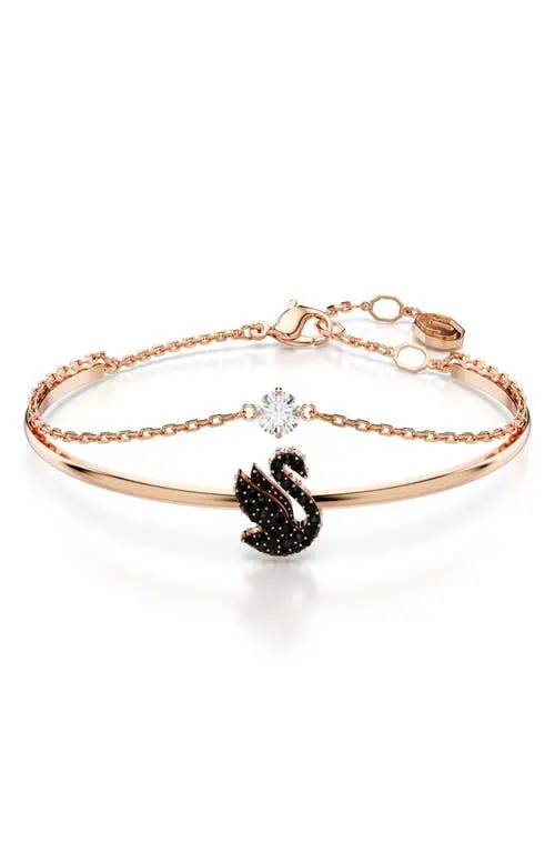 SWAROVSKI Crystal Swan Bangle Bracelet - Black/ Rose Gold
