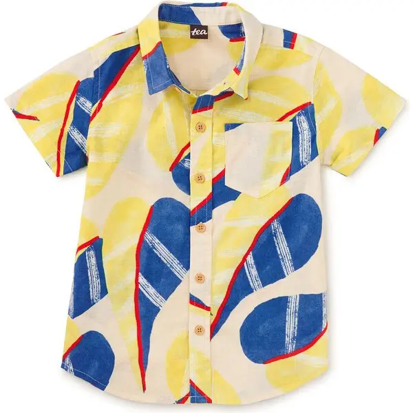 TEA COLLECTION Printed Button Up Woven Shirt - Oversized Tropical Leaf