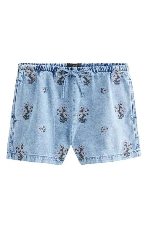 NEXT Embroidered Tie Waist Denim Shorts
