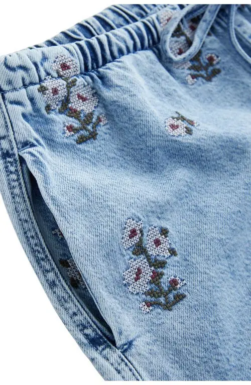 NEXT Embroidered Tie Waist Denim Shorts