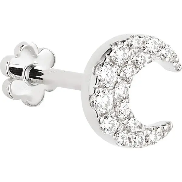 MARIA TASH Diamond Moon Threaded Stud Earring - White Gold